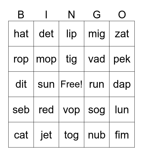 Word BINGO Card