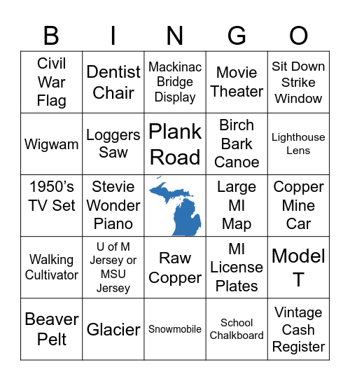 Michigan History Museum Bingo Card