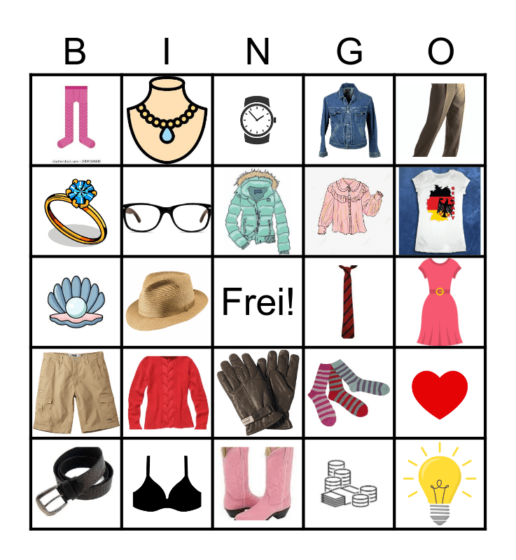 Kleidung Bingo Card