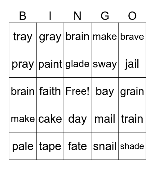 Long Vowels Bingo Card