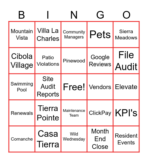 RPM NM Wild Wednesday Bingo Card