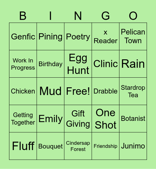 Stardew Fic Pals Spring 2025 Bingo Card