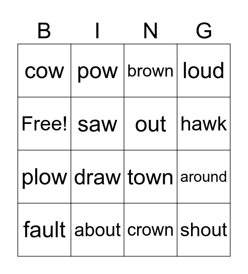 Spelling Words Bingo Card