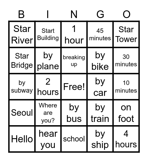 Boost Up 4 Unit 6: Getting Around Town Bingo Card