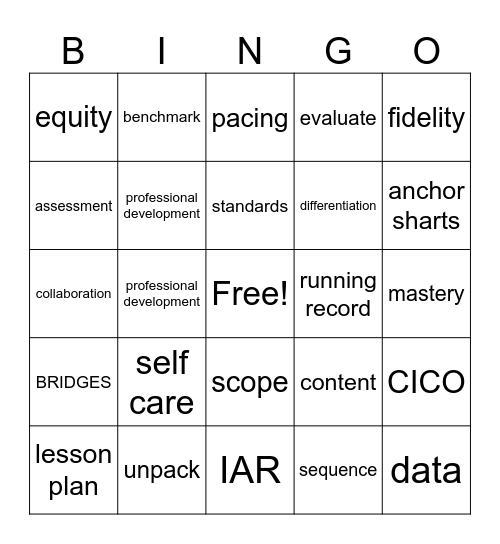 Educational Lingo Bingo Card