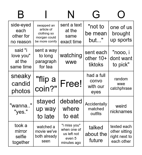 Robbie & Morgan Bingo Card