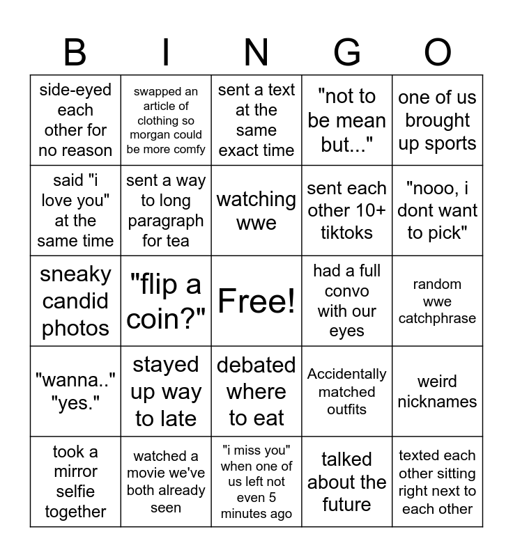 Robbie & Morgan Bingo Card