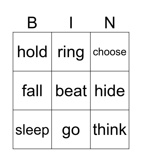 Irregular verbs Bingo Card