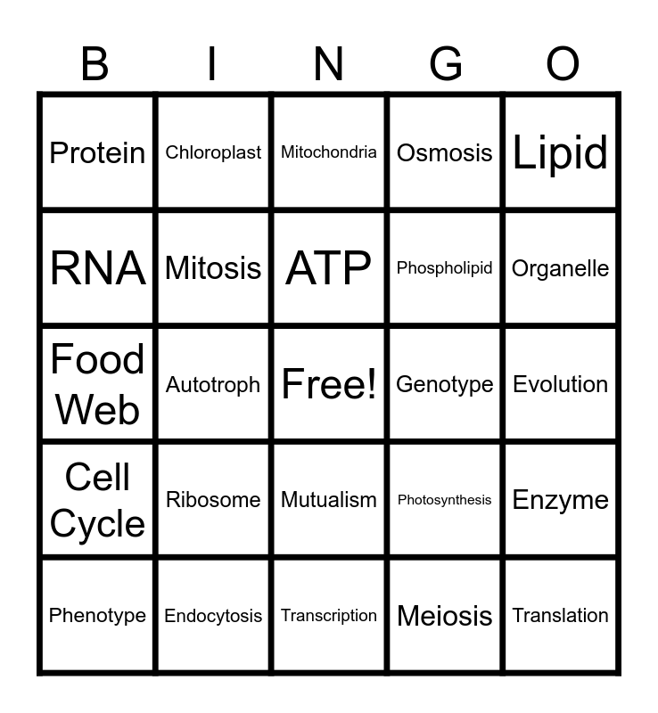 Biology EOC Review BINGO Card