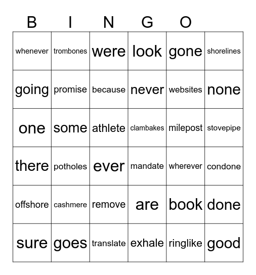 4.2 Real Words Bingo Card
