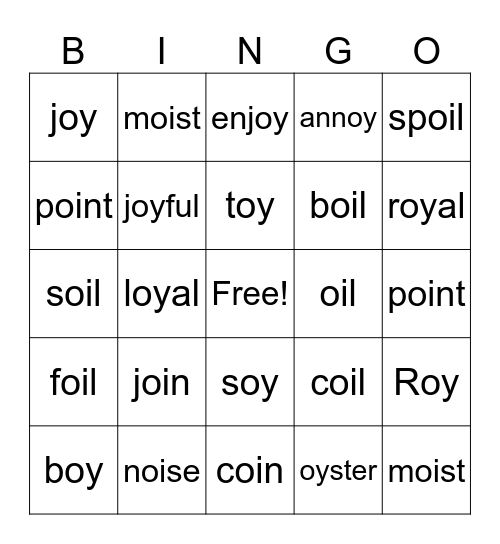 oi/oy Bingo Card