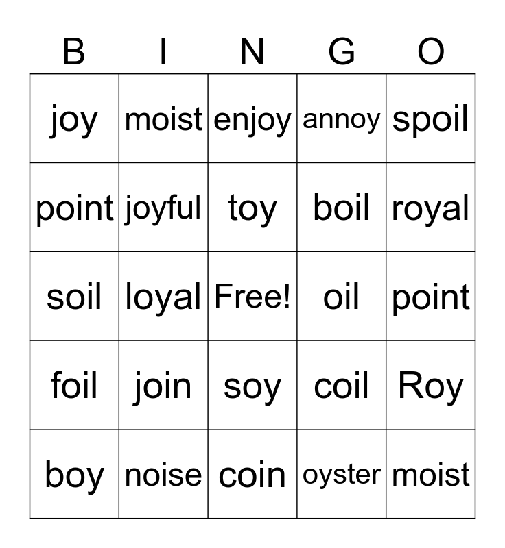 oi/oy Bingo Card