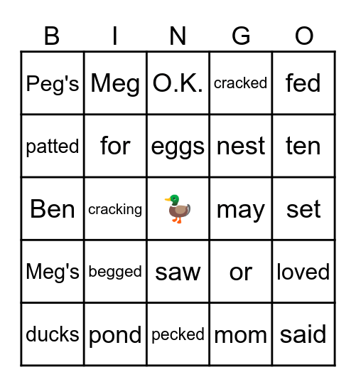 Peg's Ducks Bingo Card