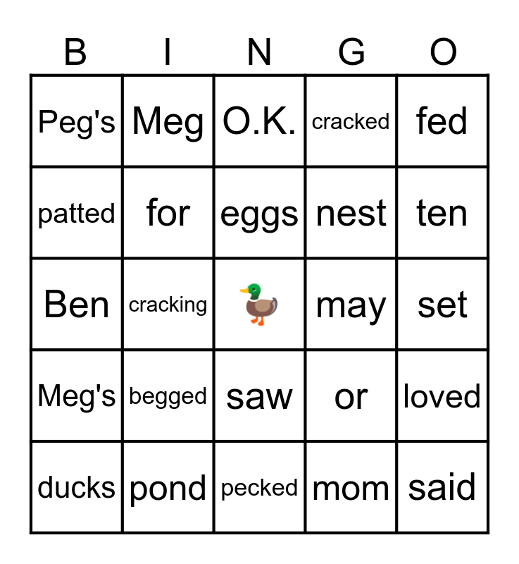 Peg's Ducks Bingo Card