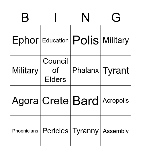 Ancient Greece Bingo Card