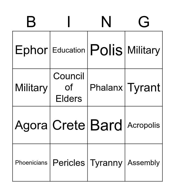 Ancient Greece Bingo Card