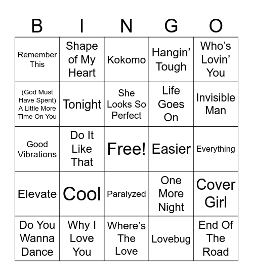 Boy Band Music Bingo Round 3 Bingo Card