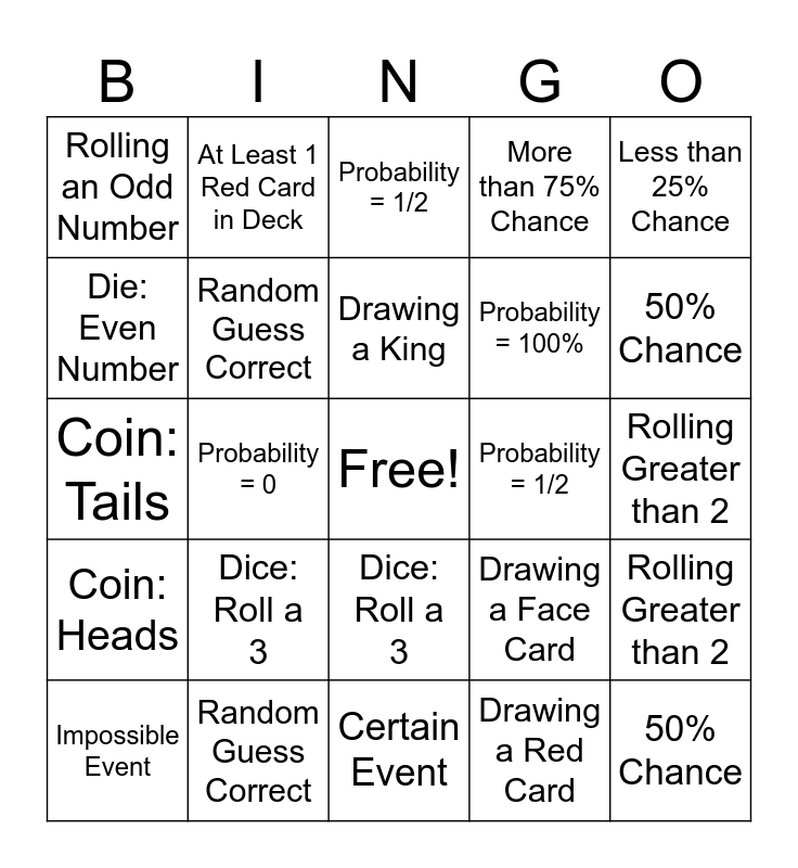 Probability Bingo Card