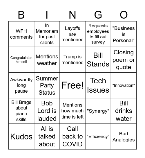 Town Hall Bingo Card