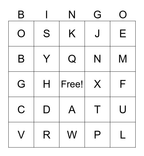 Uppercase letters Bingo Card