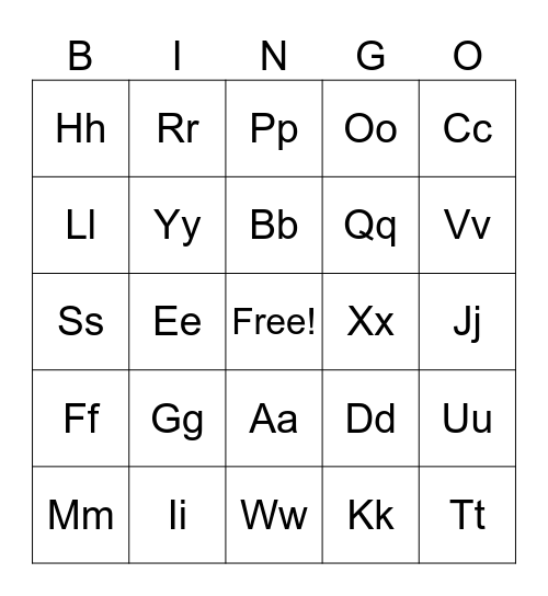 Letter sound game Bingo Card