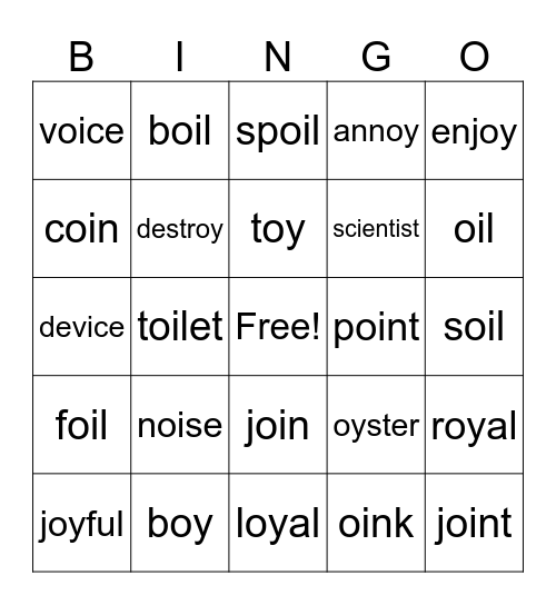 oi & oy words Bingo Card