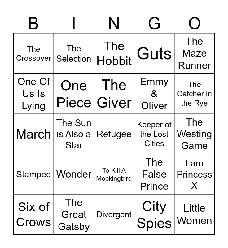 Book Bingo Card