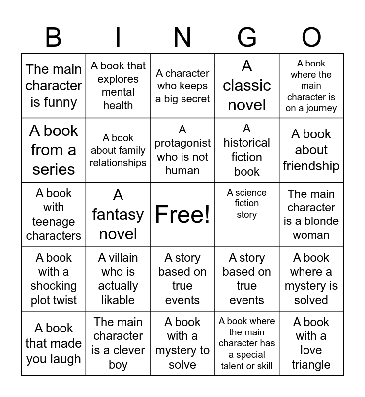 Book club Bingo Card