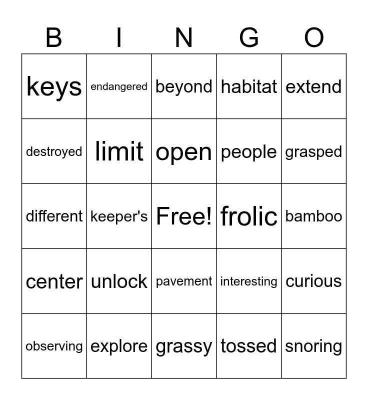 5th Grade Bingo Card
