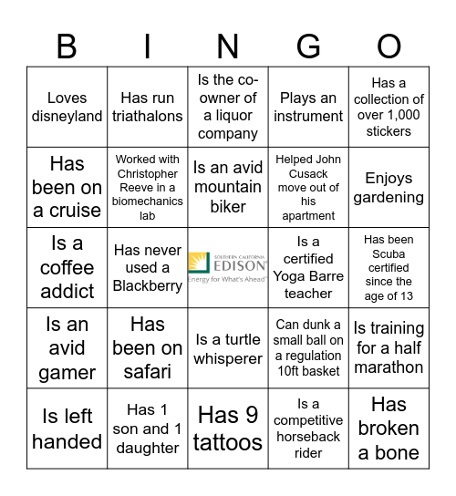 SCE Team Bingo Card