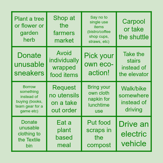Earth Week Bingo! Bingo Card