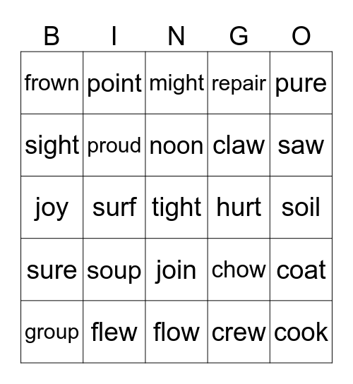 Word Bingo Card