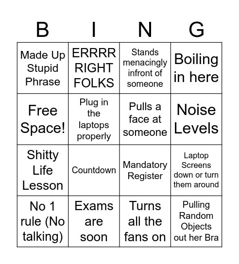 Ms Anderson Bingo Card