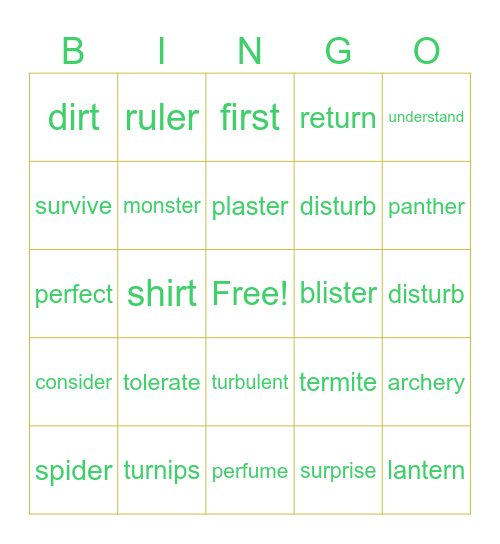 ir, er , ur Bingo Card