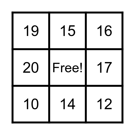 Ten and More Bingo Card