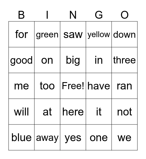 Sight Words Set 2 Bingo Card