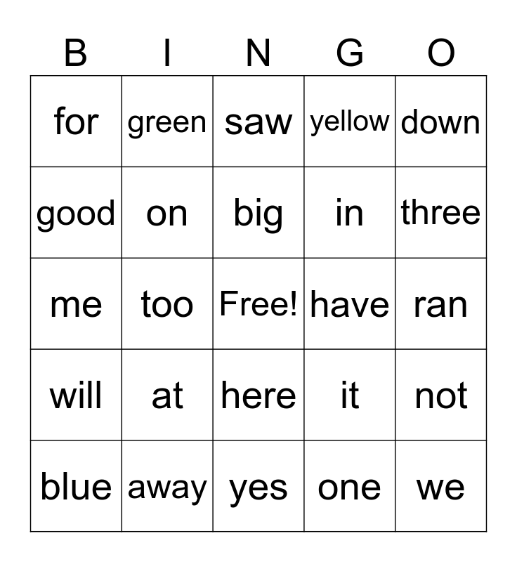 Sight Words Set 2 Bingo Card