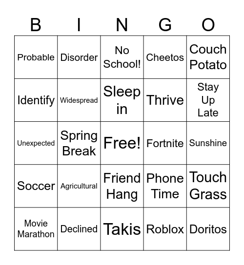 Vocabulary Bingo Card