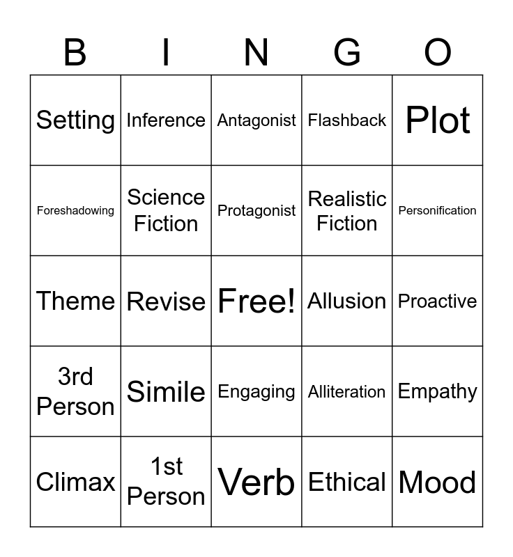 ELA Terms Bingo Card