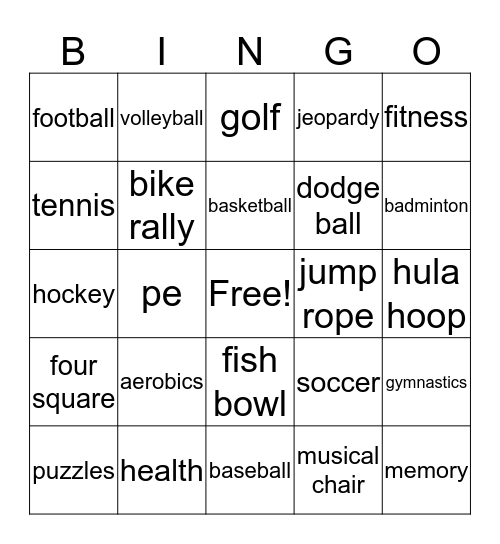 Physical Education Bingo Card