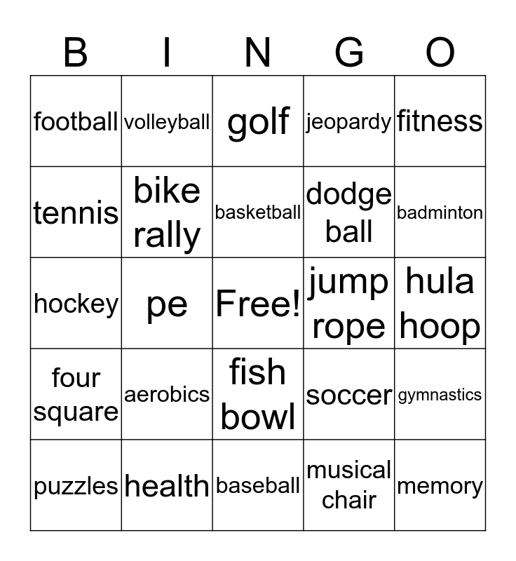 Physical Education Bingo Card