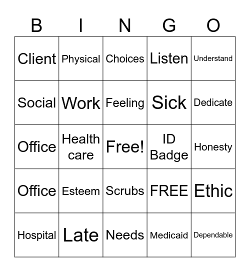 Caregiver Bingo Card