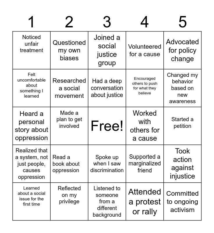 Cycle of Liberation Bingo Card