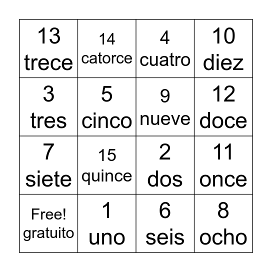 Spanish Bingo Card