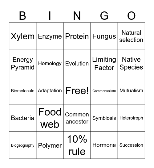 Biology Vocab Bingo (Set 2) Bingo Card