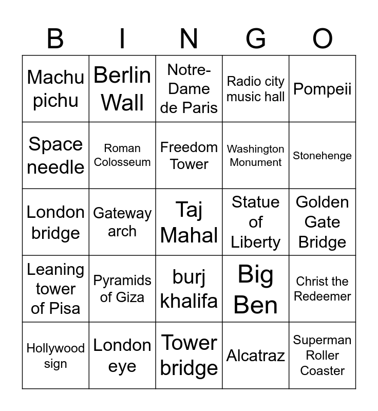 Famous Landmarks Bingo Card