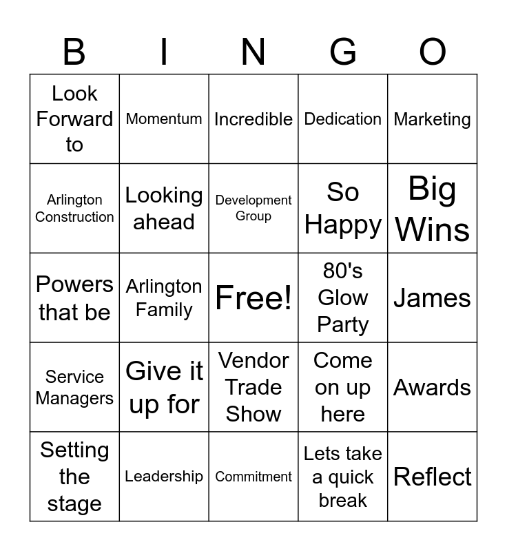BACK OF THE BUS Bingo Card