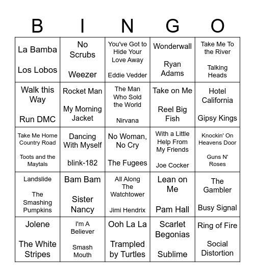 Cover Songs Bingo Card