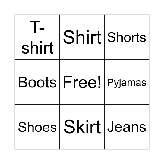 Things you wear Bingo Card