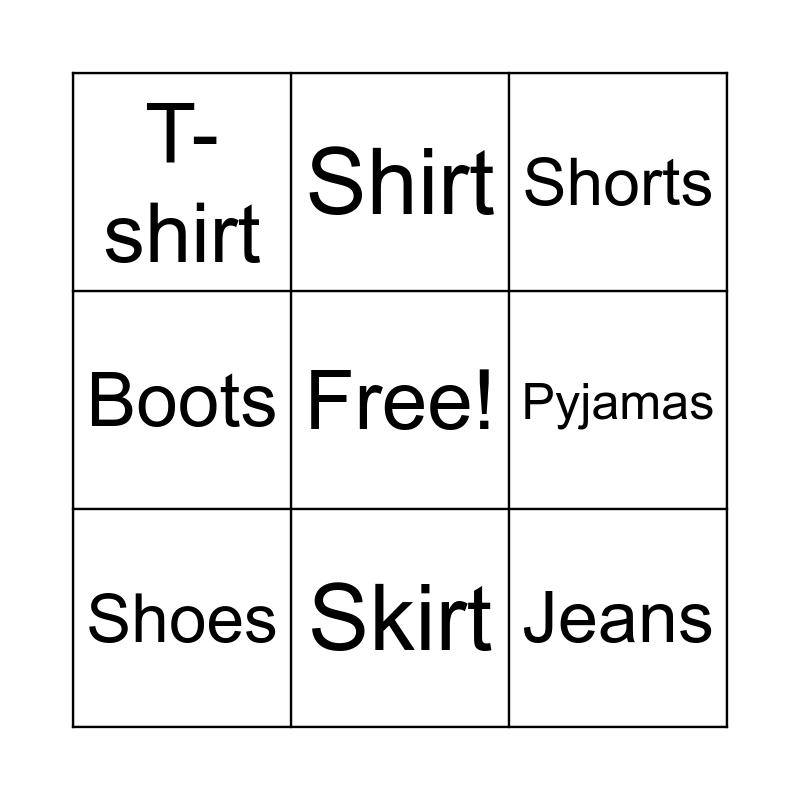 Things you wear Bingo Card